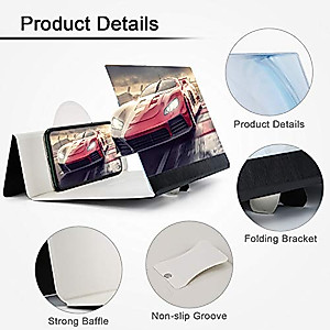 12''HD Foldable Screen Magnifier, 3D HD Mobile Phone Screen Magnifier, Enlarger for Movies,Videos,Gaming,Compatible with Most Phones (Black)