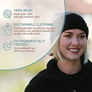 HEAVENLY HIMALAYAN Head Band - 100% Handmade, Soft Nepal Wool - Support Moms in Ethically Made Business - Thick Extra Wide Winter & Summer Fabric Ear Warmers Headbands for Women - Black Head Wrap