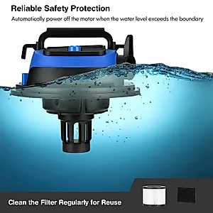 COSTWAY 3-in-1 Wet/Dry Vacuum Cleaner with Blower Function, 6.6 Gallon 4.8 Peak HP Vacuum with Safety Protection, Portable Shop Vacuum Cleaner for Workshop, Car, Garage, Home, 1200W (Blue)