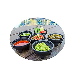6 Pack Salsa Black Molcajete, Mexico Serving Dish, Chips, Sauce Cup, Side Dish, Snack, Dip, Nuts Candy for Taco Fiesta, Perfect for Parties, Events, or Any Use! (Black, 6 Pack)