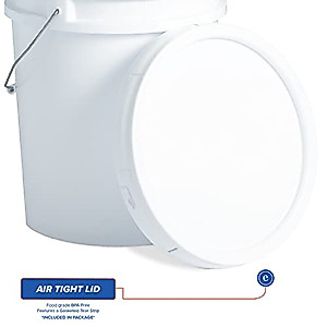 5 Gallon White Bucket & Lid - Set of 6 - Made in The USA - Durable 90 Mil All Purpose Pail - Food Grade - Contains No BPA Plastic (5 Gal. w/Lids - 6pk)