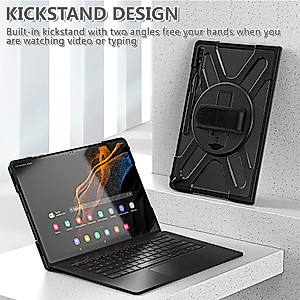 ZenRich Samsung Galaxy Tab S10 Ultra 2024 /S9 Ultra 2023 /S8 Ultra 2022 Case 14.6 inch with S Pen Holder, Shockproof Rugged Case with [360 Degree Rotatable Kickstand][Hand Strap]