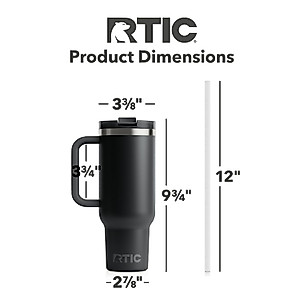 RTIC 30 oz Road Trip Tumbler Double-Walled Insulated Stainless Steel Portable Travel Coffee Mug Cup with Lid, Handle and Straw, Black
