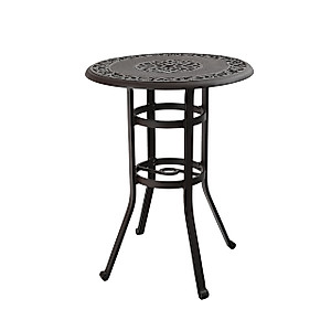 PHI VILLA 32" Cast Aluminum Patio Bar Table, 41" Height High Top Outdoor Table, Pub Height Bistro Round Table for Paito Lawn Garden, Brown