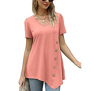 Summer Tops for Women Short Sleeve Shirts V Neck Loose Casual Tunic Plain Tees