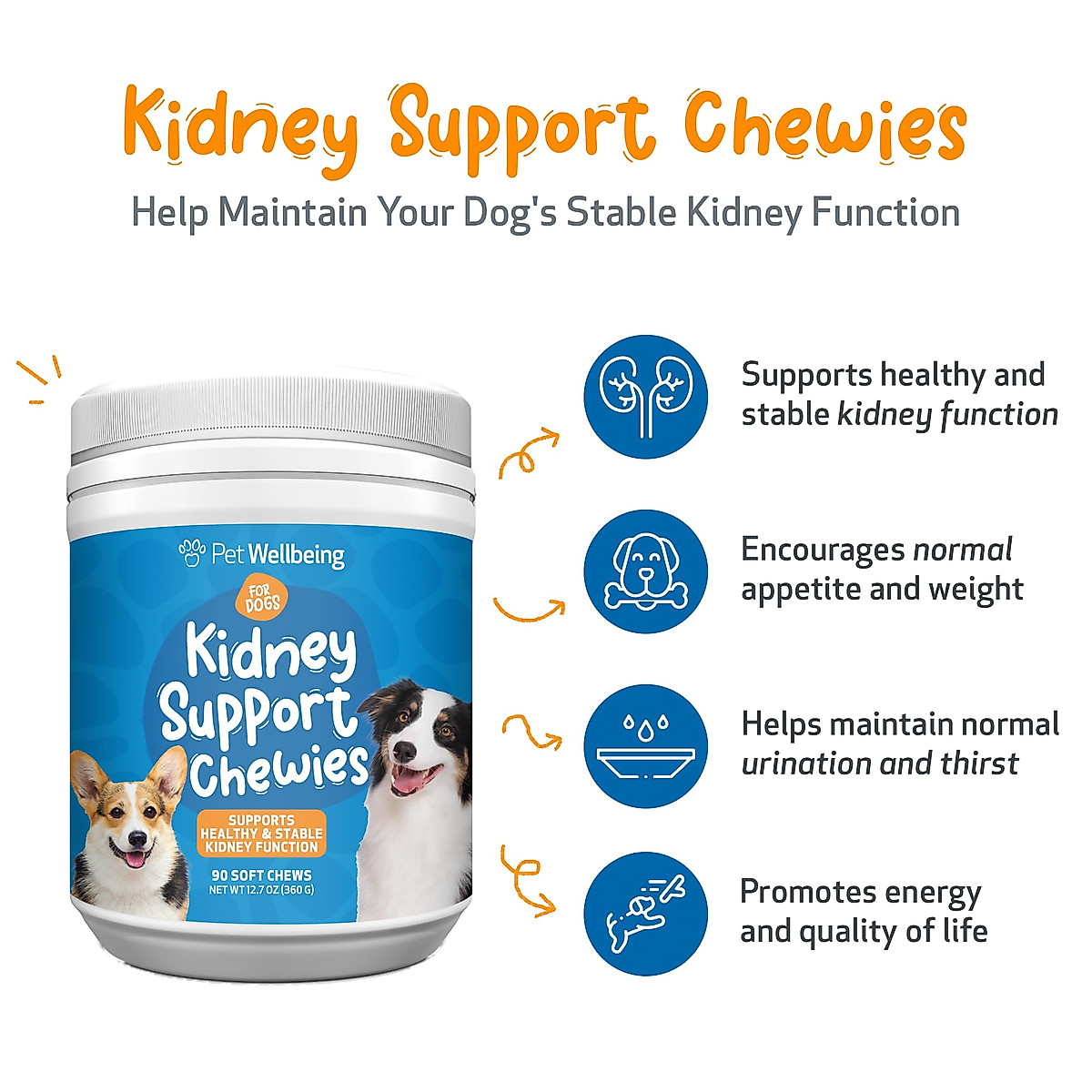 Pet Wellbeing Kidney Support Chewies for Dogs - Vet-Formulated - Supports Healthy Kidney (Renal) Function in Dogs - 90 Soft Chews