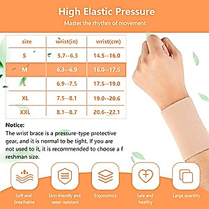 SATINIOR 2 Pairs Compression Wrist Sleeve Compression Wrist Brace Wrist Supports Wrist Wraps Elastic Wristbands for Men and Women Tennis, Tendonitis, Carpal Tunnel (Beige, Medium)