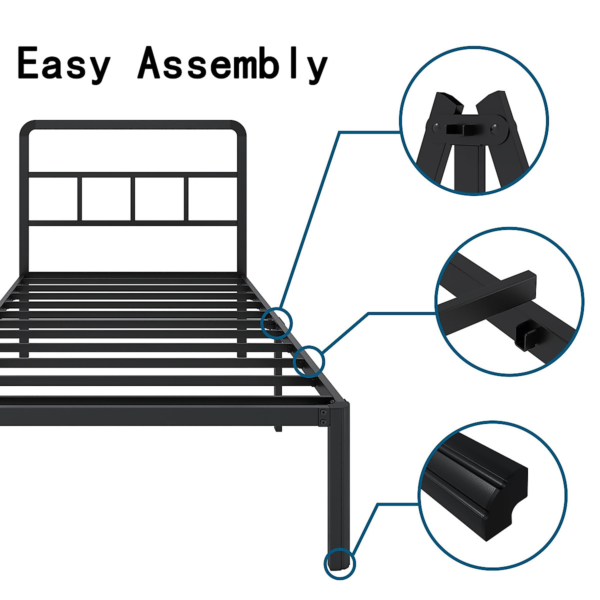 Riwanca 14 Inch Twin Size Bed Frames with Headboard, Heavy Duty Metal Platform Bed Frame Rounded Corners, No Box Spring Needed Mattress Foundation, Noise Free, Black