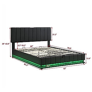 Favfurish Queen Size Lift Up Storage Bed,with Hydraulic System & 16 Color of LED Light,PU Upholstered Modern Platform BedFrame,w/Sockets and USB Ports for Boys Girls Teens Adult,Black
