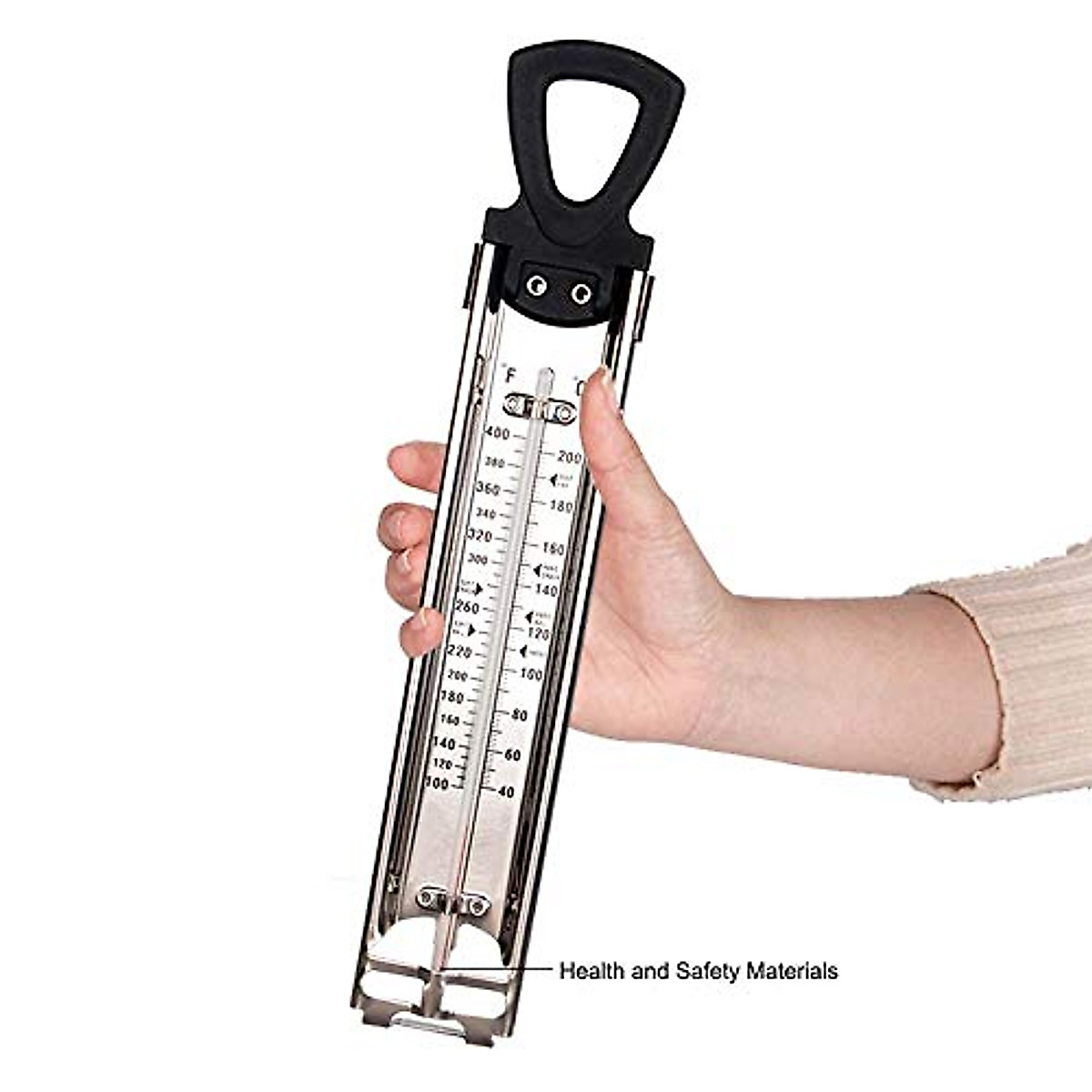 Candy Thermometer Deep Fry/Jam/Sugar/Syrup/Jelly Thermometer with Hanging Hook & Pot Clip Stainless Steel Cooking Thermometer Food Thermometer Quick Reference Temperature Guide,Black