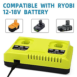 Energup Replacement 2Port P117 Dual Chemistry 18V Battery Charger for Ryobi 18V Battery ONE+ P117 P118 for Ryobi 18V Max Lithium NiCd Battery P100 P102 P103 P105 P107 P108 Ryobi Battery Charger