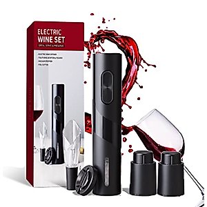 CQKWCGAB Five-Piece Electric Wine Opener Set,Battery Powered Automatic wine bottle opener with Foil Cutter, two Wine Stoppers and Pourer for wine lovers Gift, Kitchen Bar Party Outdoor Wedding helper