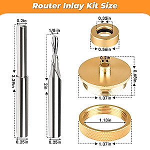 71333 Router Bits Solid Brass Inlay Kit for 1/4 Templates for High RPM Routing, Includes 1/8" Carbide Router Bit/Cutter + 1/4" Shank, Universal Bushing, Retainer Nut, Collar and Alignment Pin