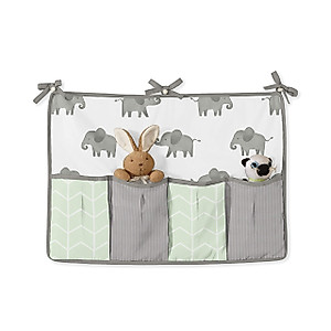 Sweet Jojo Designs Mint, Grey and White Watercolor Elephant Safari Baby Unisex Crib Bedding Set - 11 pieces