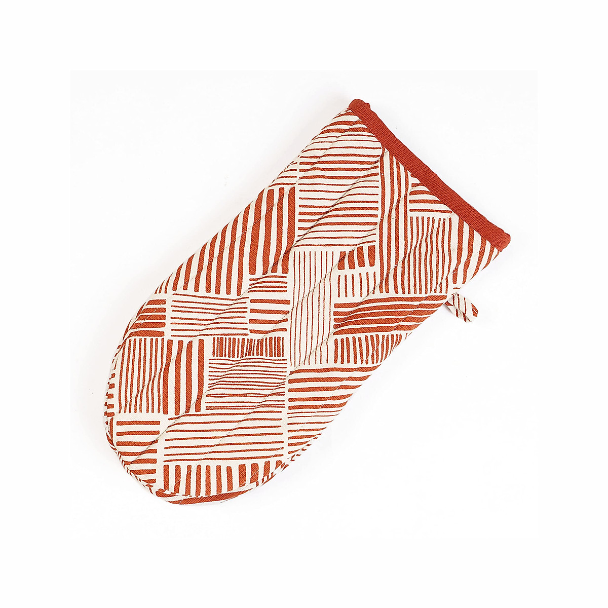 VLiving Modern Retro Terracotta Cotton Quilted Oven Mitt and Pot Holder, Stripe Print Glove, Size 8"X13"