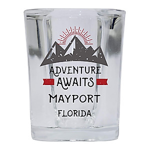 R and R Imports Mayport Florida Souvenir 2 Ounce Square Base Liquor Shot Glass Adventure Awaits Design