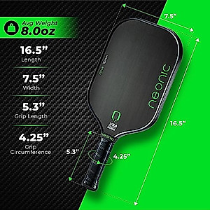 Neonic Force 16mm Carbon Fiber Pickleball Paddle, Thermoformed Elongated Professional Paddle with Foam Injection Unibody