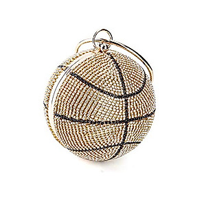 Basketball Shaped Clutch Bags Rhinestones Evening Purse Glitter Ball Handbag Glitter Street Sport Style (Gold)