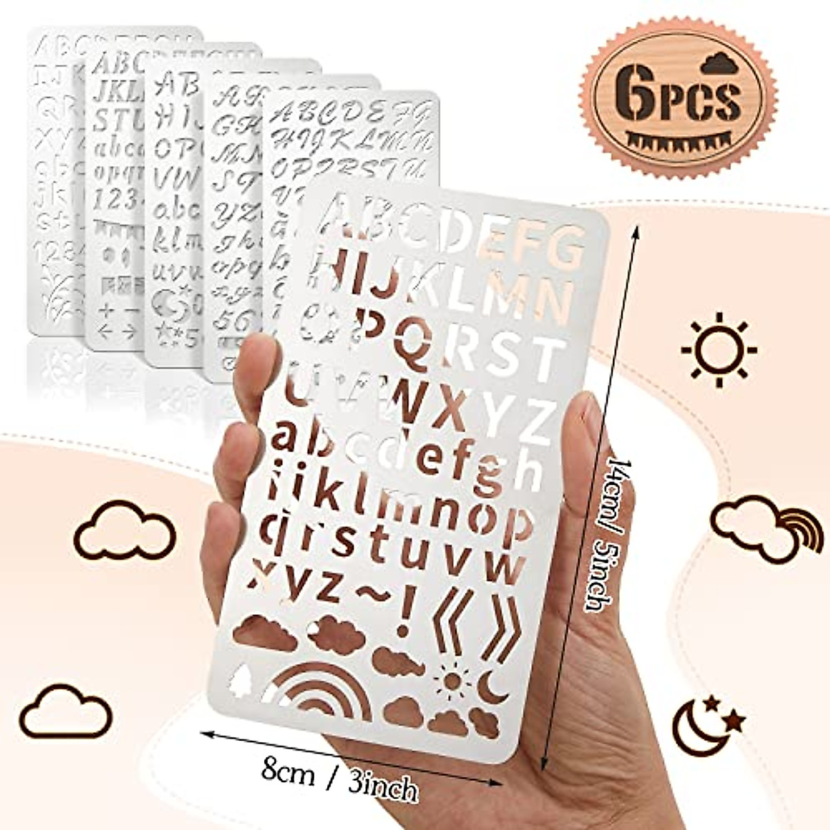 6 Pcs Mixed Letter Number Metal Stencils Plant Wood Burning Stencils Templates Alphabet Symbol Stainless Steel Stencils for Wood Carving Drawing Engraving Scrapbooking Journal Craft DIY(Letter Style)