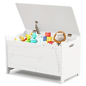 HONEY JOY Kids Wooden Toy Box, 3-in-1 Large Toy Trunk Chest w/Flip-Top Lid, Safety Hinge & Cut-out Handle, Storage Bench, Toddler Furniture for Playroom Bedroom, Gift for Boys Girls (White)