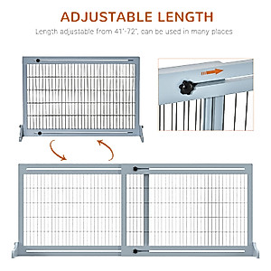 PawHut 72" W x 27.25" H Extra Wide Freestanding Pet Gate with Adjustable Length Dog, Cat, Barrier for House, Doorway, Hallway, Gray