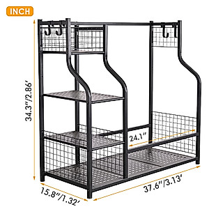 SNAIL Golf Bag Garage Storage Organizer Extra Large Size Golf Bag Rack Stand Holder Fits 2 Golf Bags and Other Golfing Equipment Accessories, Metal Black Golf Club Storage for Garage Shed and Basement