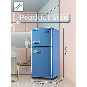 KRIB BLING Compact Refrigerators with Freezer on Top, Mini Fridge with 7- Level Adjustable Thermostat, Small Refrigerator for Apartment, Office, Camping, Blue