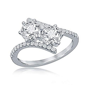 Beaux Bijoux Silver Tone Two-Stone Round Cubic Zirconia Bridal Engagement Band Ring