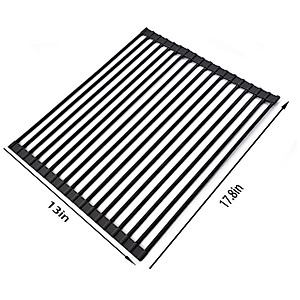 Ahyuan Large Roll up Dish Drying Rack Foldable Dish Rack Over Sink Dish Drainer Roll-up Sink Drying Rack Full Silicone Coated Stainless Still Dish Drying Rack (Matte Black, 17.7''X13.13'')