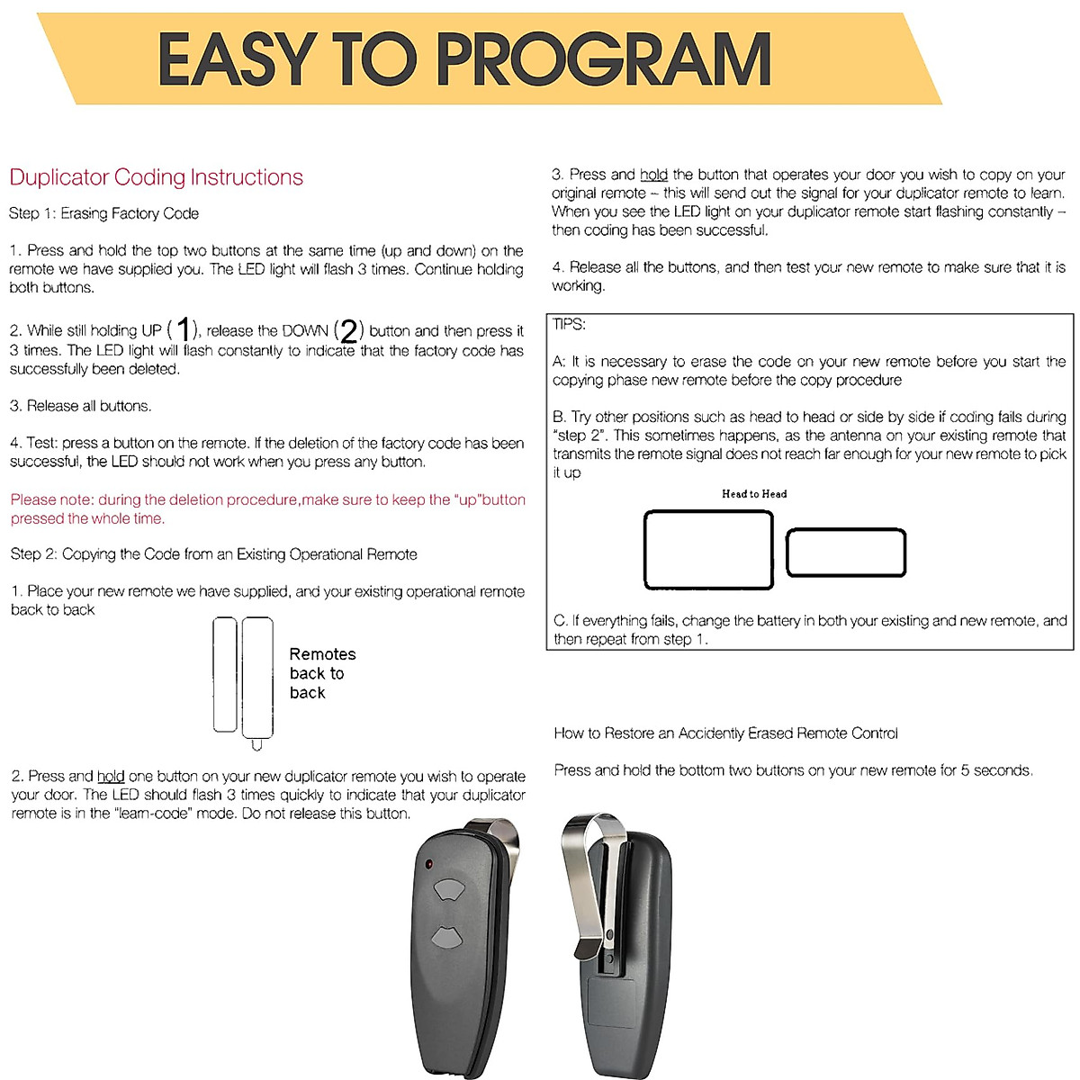 M3-2312 315 MHz 2-Button Garage Door Opener Remote Compatible with Marantec M4500e, M4700e, Martin DC3700, DC2500 with Sun Visor Clip, Gray, 2 Pack