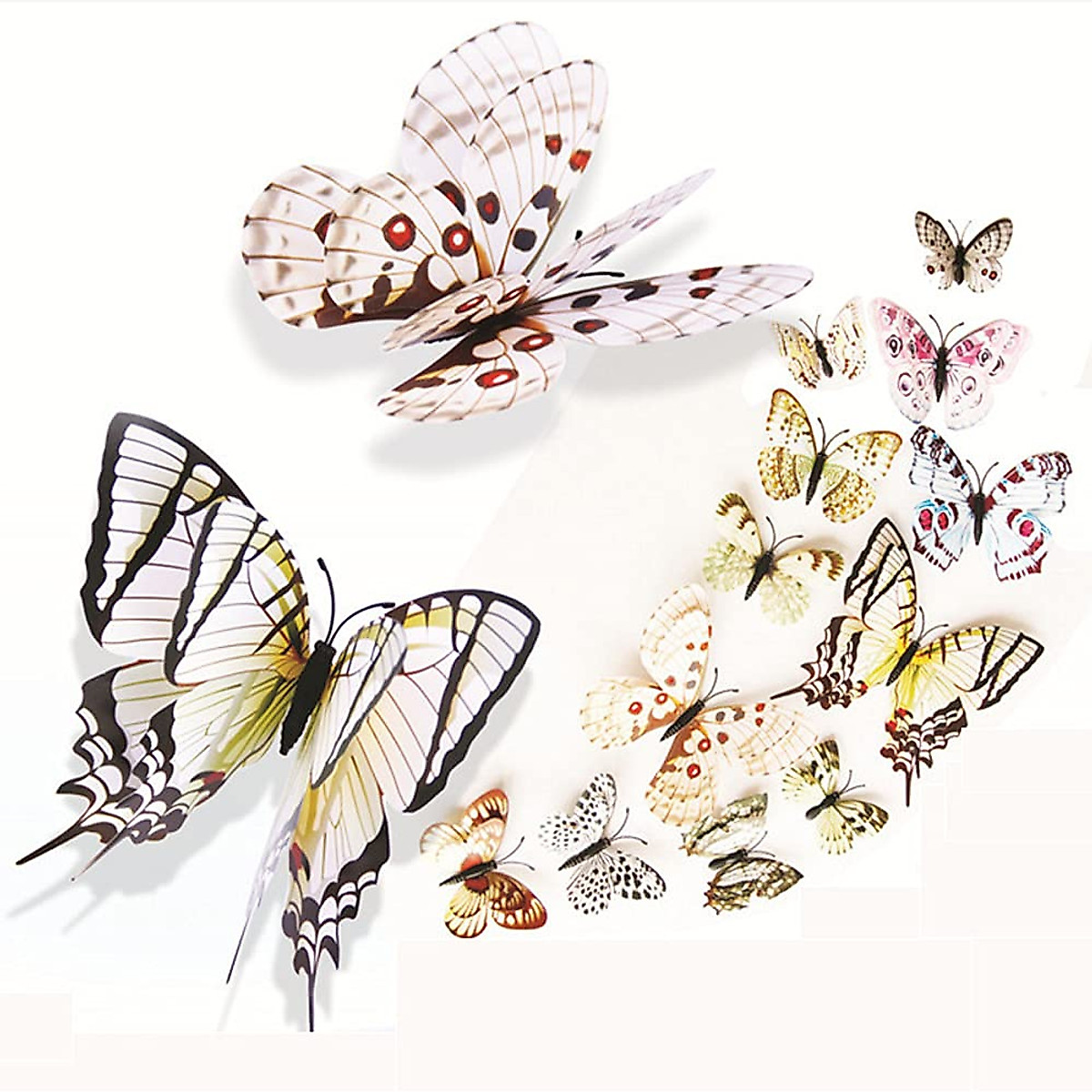 NC 3D Double Layer Butterfly Wall Decor Removable Butterfly Stickers DIY Decorative Wall Art Crafts for Children Room Decor 12pcs(White)