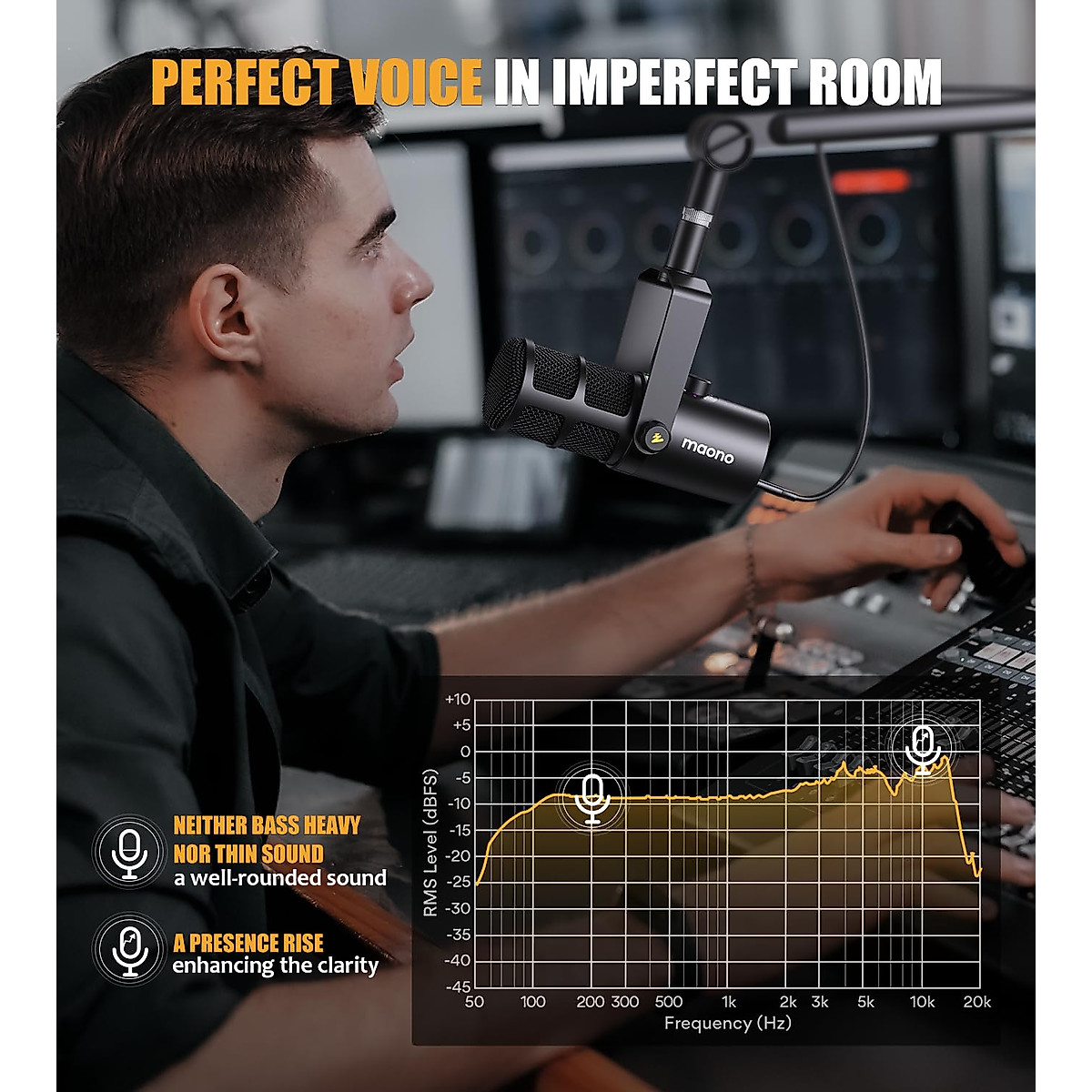 MAONO Dynamic Microphone, USB/XLR Podcast PC Microphone with Software, EQ,Tap-to-Mute, Headphone Jack, Gain Knob & Volume Control, Studio Mic for Broadcast, Recording, Streaming & Gaming (PD400X)