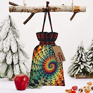 EVANEM Christmas Gift Bags with Drawstring Burlap Gift Bags Abstract Art Christmas Linen Bags for Xmas Party Candy Bags with Cards Xmas Reusable Wrapping Bags Christmas Linen Treat Bags for Holiday