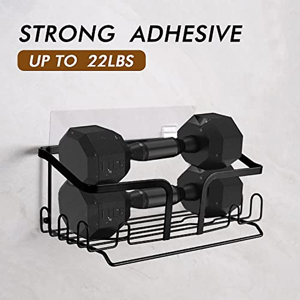 ST. BRIDGE 2 Pack Black Adhesive Shower Caddy, Shower Organizer Shelves No Drilling with Soap Holder, RustProof Stainless Steel Bathroom 11 Hanging Hooks Shower Racks Storage for Bathroom Kitchen