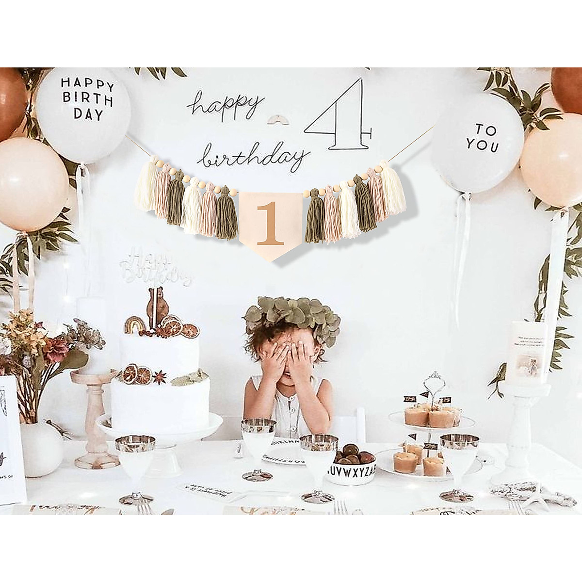 Boho 1st high chair banner - Wood Bead Tassel Garland,Boho birthday decor,Yarn tassel garland,Cake Smash Backdrop Banner,Birthday High Chair Yarn Tassel Banner,Girl's boho birthday,Baby Nursery Decor