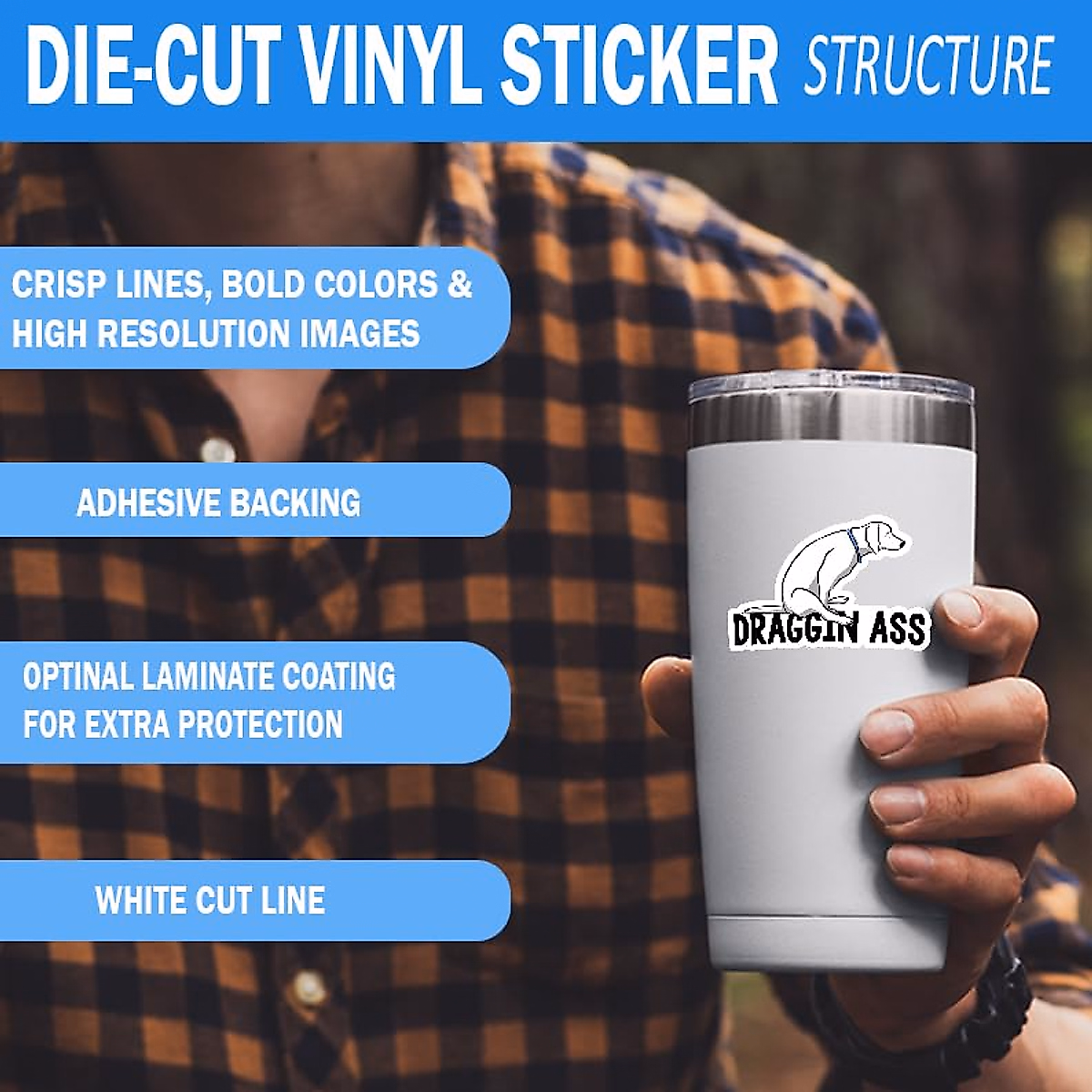 Akira Draggin' Ass Sticker, Blue Collar Sticker, Lineman Hard Hat Sticker, Electrician Sticker, Cute Dog Sticker, Water Assitant Die-Cut Dad Decals for Laptop, Phone, Water Bottles, Kindle Sticker