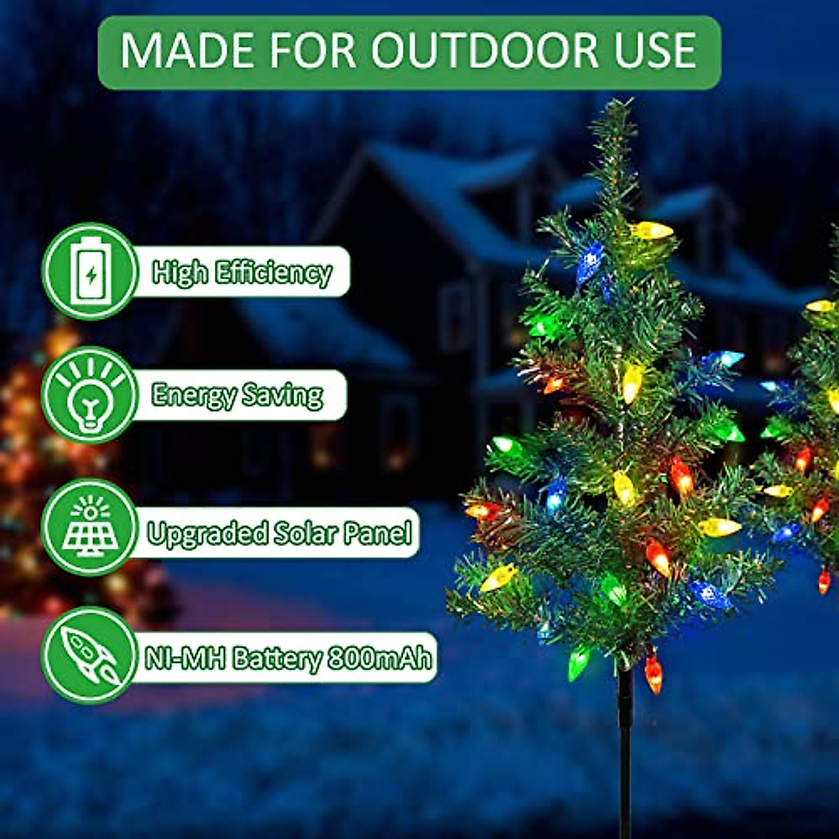 Windpnn Upgraded 4-Pack Solar Christmas Garden Stake Lights, Decorative Xmas Tree Solar Christmas Yard Stake Outdoor Waterproof Christmas Pathway Lights for Christmas Decoration Garden Patio Yard