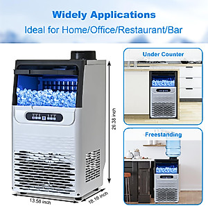 Amzgachfktch Commercial Ice Maker, 100Lbs/24H Ice Maker Machine, 2 Water Inlet Modes, Ice Maker with 20lbs Storage, Auto Self-Cleaning, Under Counter/Freestanding Ice Maker for Home/Office/Shop/Bar