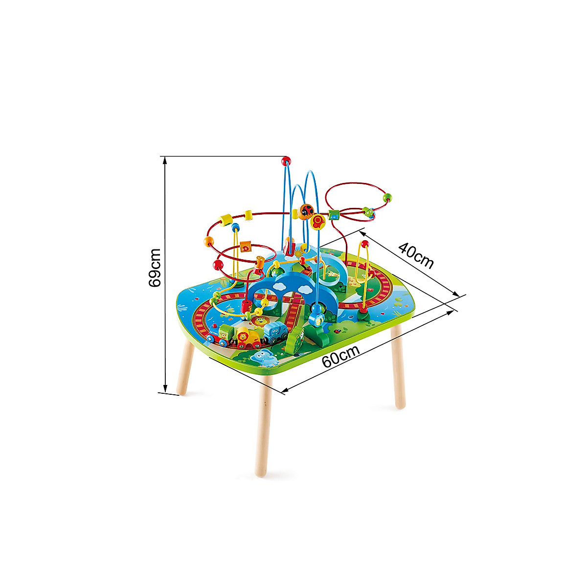 Hape Jungle Adventure Railway Table | Kids Bead Maze Puzzle Table with Accessories, African Scene Graphics, Child Sized Table for Individual and Group Play