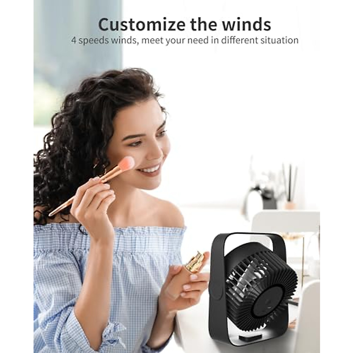 KONSIDEN Small Fan, 8 Inch USB Desk Fan, Quiet Office Fan, 4 Speed Winds, 360° Head Tilt, Detached Cover, Small Table Fan, Easy to Clean, Ideal for Bedroom, Office, Kitchen, Camping