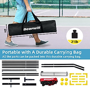 Bearwill Pickleball Net, 22 FT Pickleball Net for Driveway, Regulation Size Portable Pickle Ball Net for Outdoor Backyard, Steady Metal Frame with Court Marker, Ball Holder, 4 Pickleballs & Carry Bag