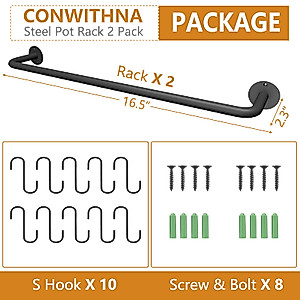 Black Steel-made Kitchen Utensil Rack Organizer Wall-mounted Pot Pan Wall Hanger Holder For Hanging Rail with 10 S Hooks