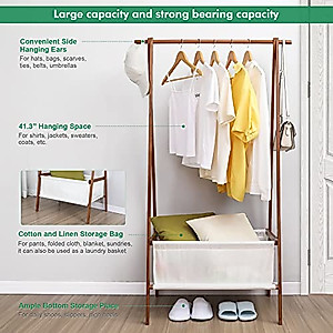 Jotsport Bamboo Clothing Rack Foldable Clothes Hanging Stand with Cloth Storage Bag for Laundry, Bedroom, Guest Room, Entryway, Dressing Room