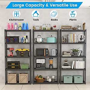 Tangkula 5-Tier Garage Storage Shelves, Heavy Duty Metal Storage Shelving Unit, Adjustable Utility Storage Rack Organizer for Warehouse Kitchen Pantry Basement, 35.5" L x 12" W x 72" H (1, Black)