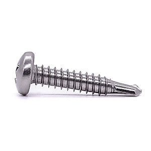 #6 x 1/2" Pan Head Self Drilling Screws, Phillips Drive, 410 Stainless Steel Sheet Metal Screws,Self Tapping, Dovetail, Pack of 100