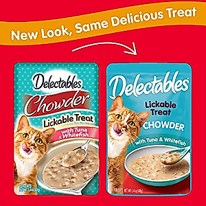Hartz Delectables Chowder Lickable Wet Cat Treats for Kitten, Adult & Senior Cats, Tuna & Whitefish, 12 Count