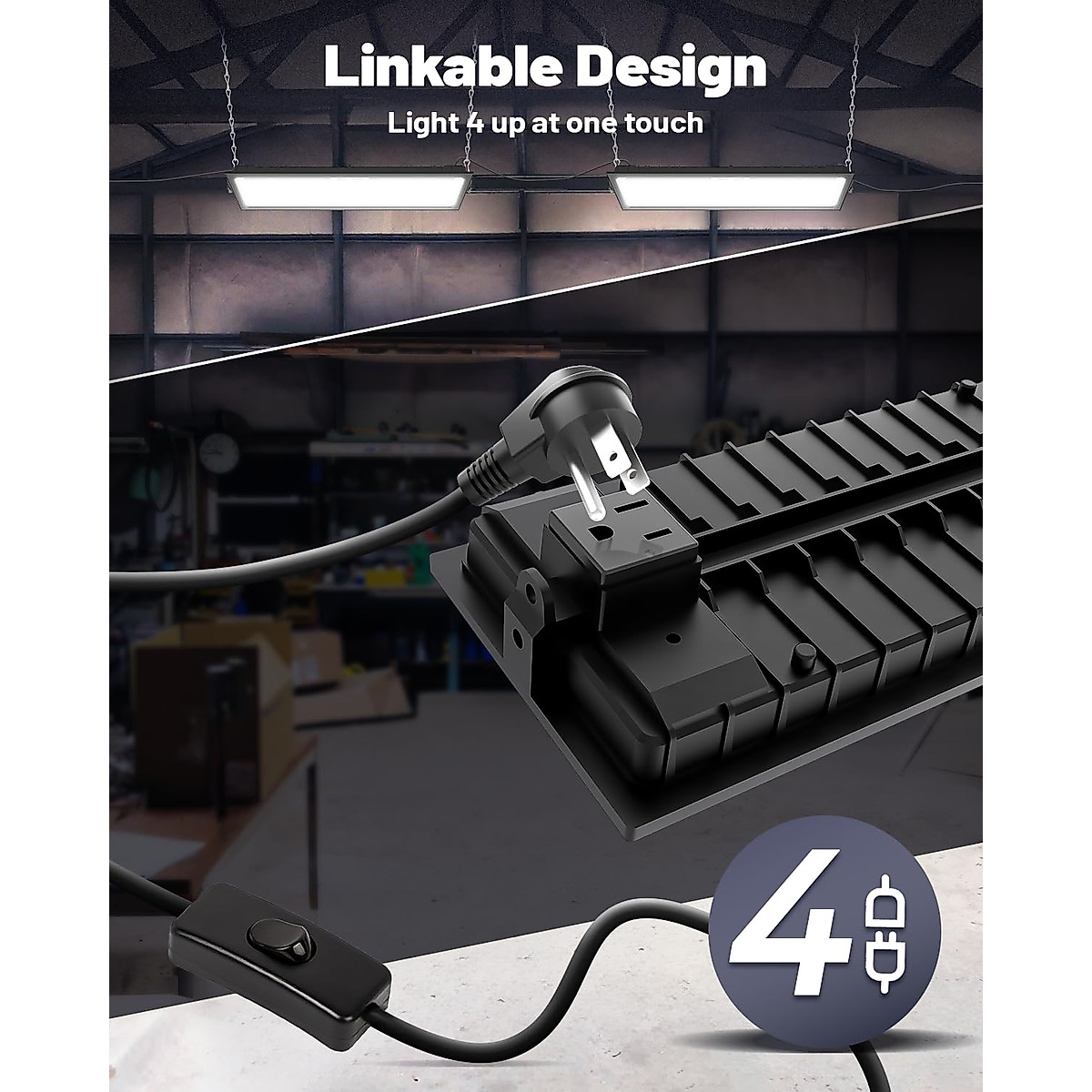 AGranTOP 2 Pack Linkable LED Shop Light - 100W 15000LM Aluminum Plug in Garage Light w/ 9.84ft Power Cord and On/Off Switch, 6500K Shop Lights for Garage, Workshop, Warehouse