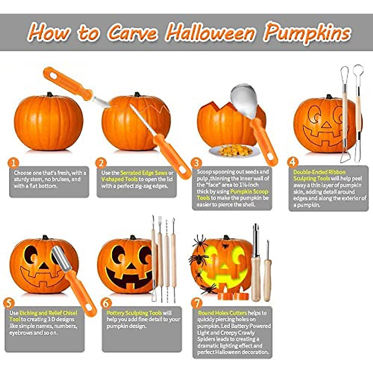 Halloween Pumpkin Carving Kit for Kids Adults13 PCS Professions Pumpkin Carving Tools Set Stainless Steel Heavy Duty Pumpkin Carving Knife Sculpting Tools for Jack-O-Lanter