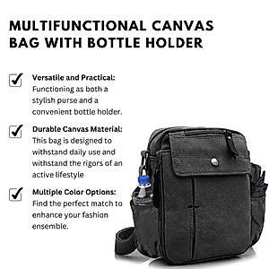 Canvas Cross Body Bag - Chest Bag for Travel - Crossbody & Sling Bag For Men, Backpack & Shoulder, Lightweight One Strap Motorcycle Bag for Biking Hiking Cycling with Bottle Holder (Black)
