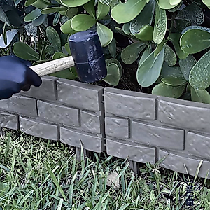 EESLL Decorative Brick Effect Garden Edging,4PCS Grey Plastic Brick Look Flower Bed Border Detachable Splicing Garden Fence Imitation Stone Plant Lawn Picket for Outdoor Yard Landscape